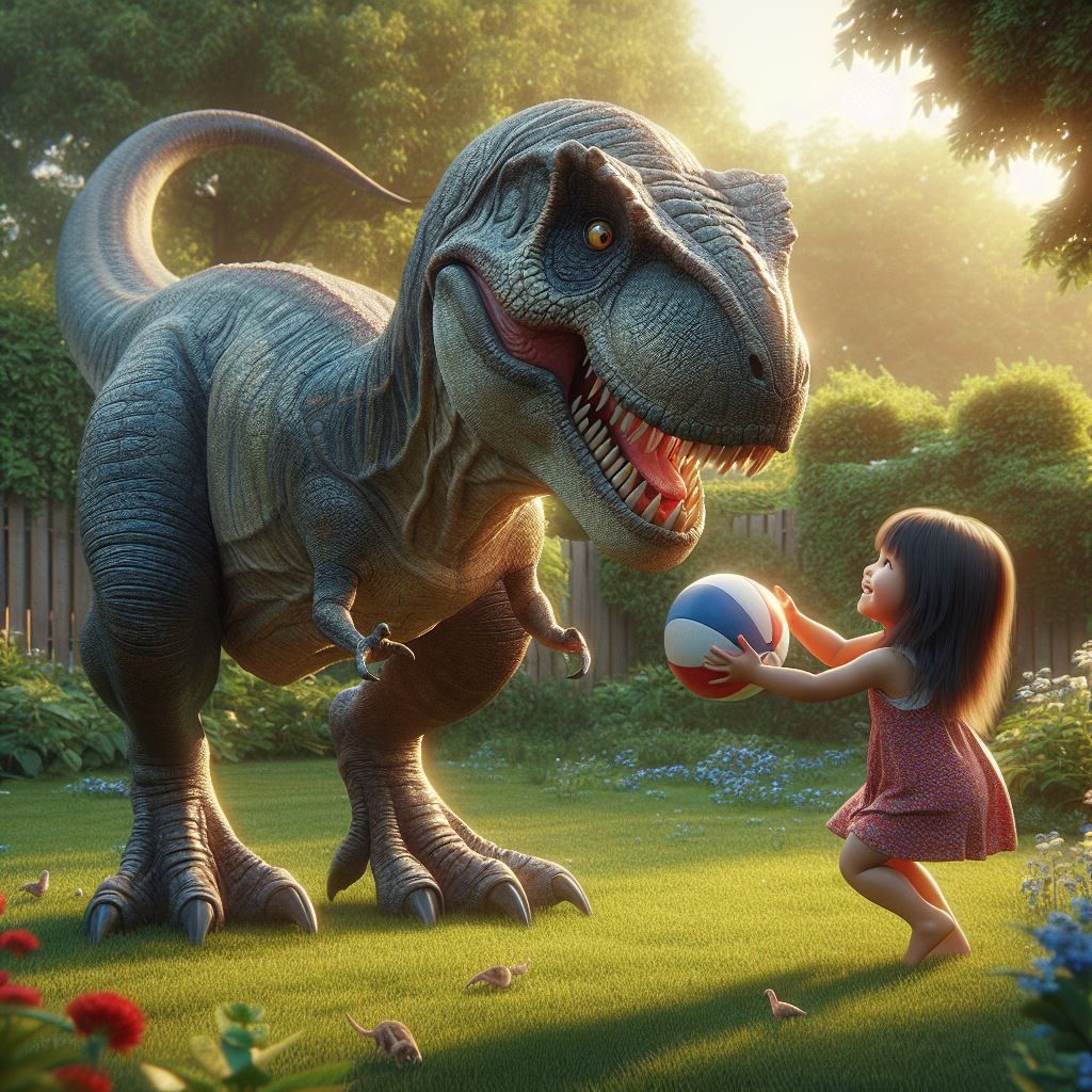 I catch it, I catch the ball! - thought the excited T-rex - AI ...