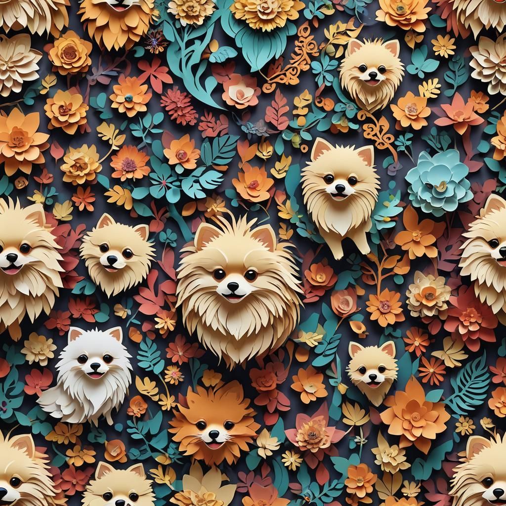 Pomeranian, Kirigami image, - AI Generated Artwork - NightCafe Creator