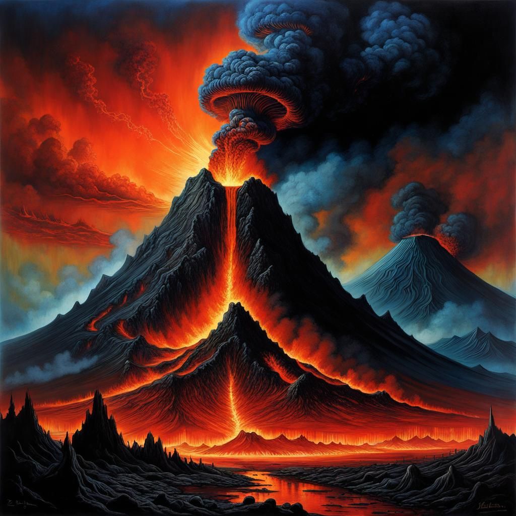 Dramatic volcanic eruption at night - AI Generated Artwork - NightCafe ...