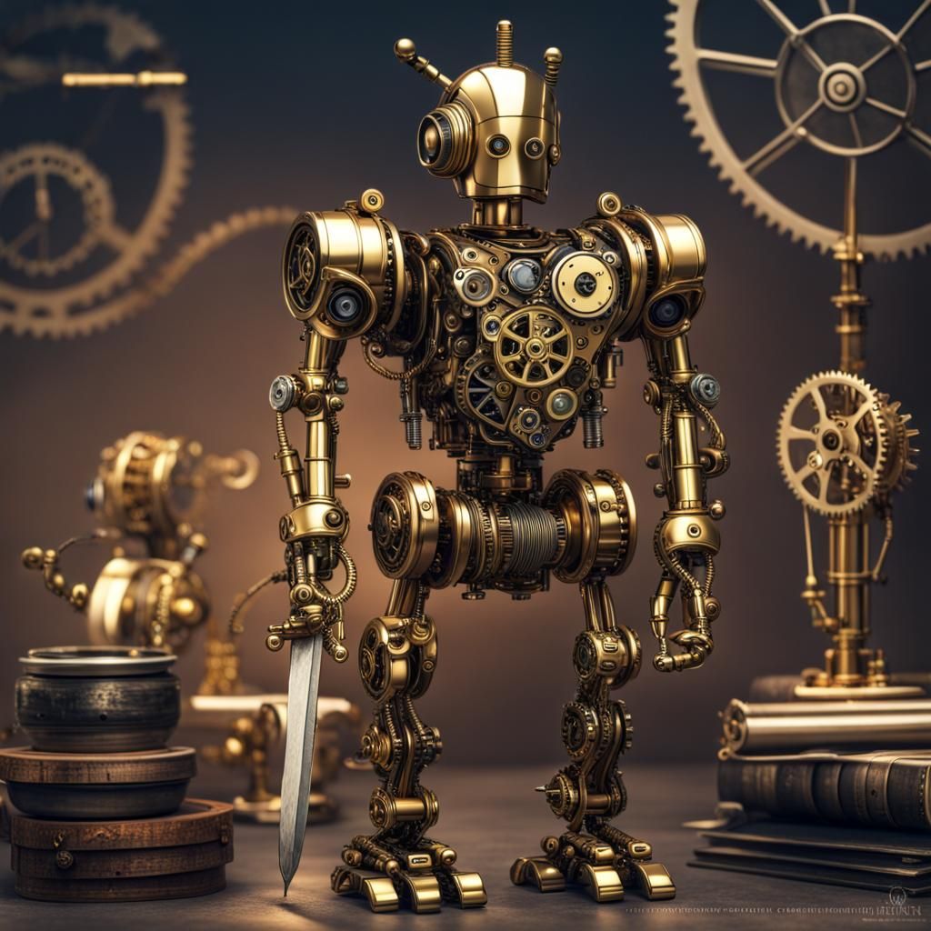 steampunk robot , sword, - AI Generated Artwork - NightCafe Creator