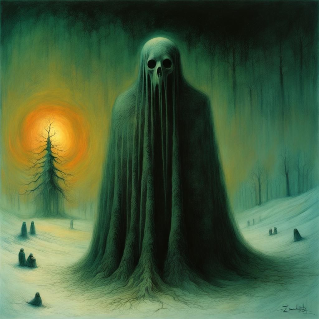 Ethereal Scene of Macabre Christmas Spirit - AI Art