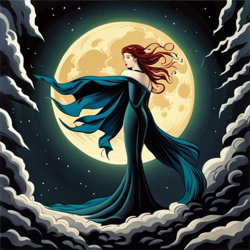 Beautiful, elegant Goth vintage lunar graphics, fantasy illustration ...