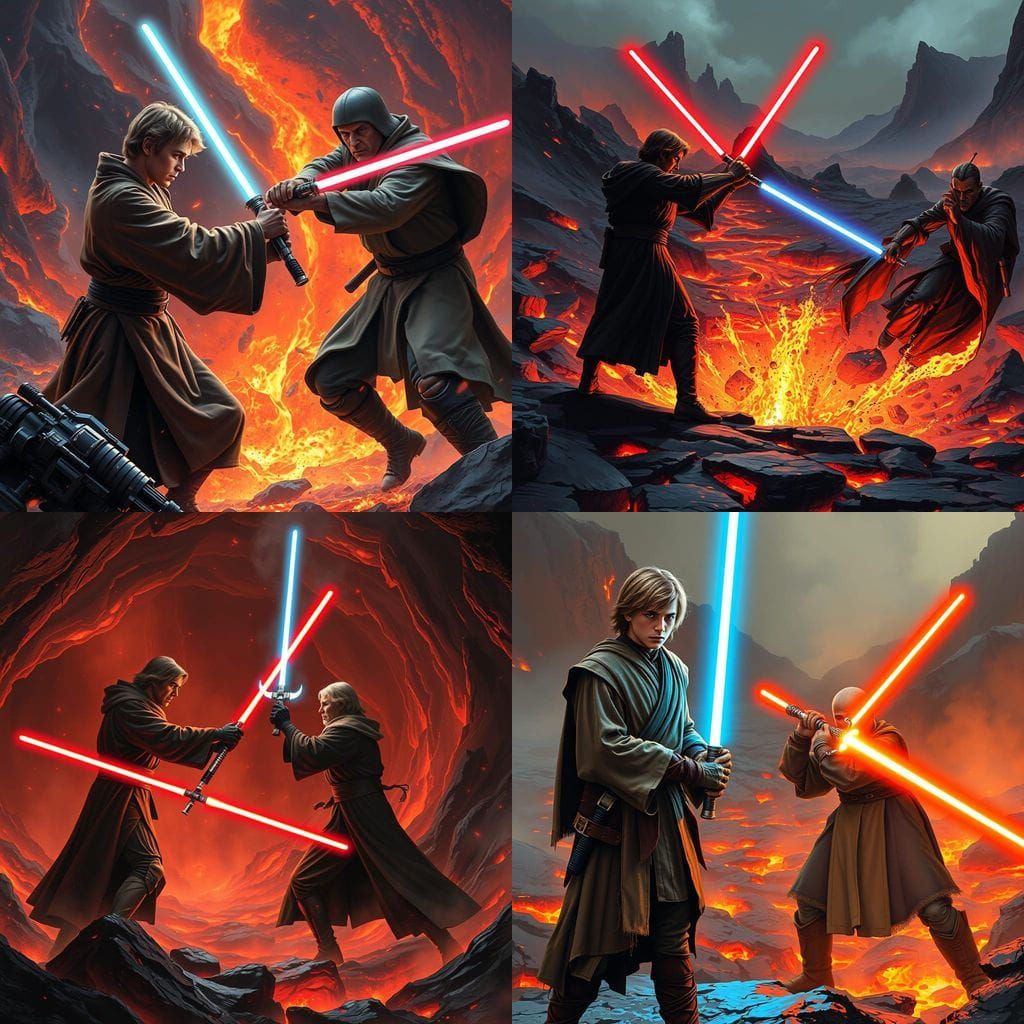 Anakin Skywalker Engages Obi-Wan Kenobi Amidst Lav... - AI Art