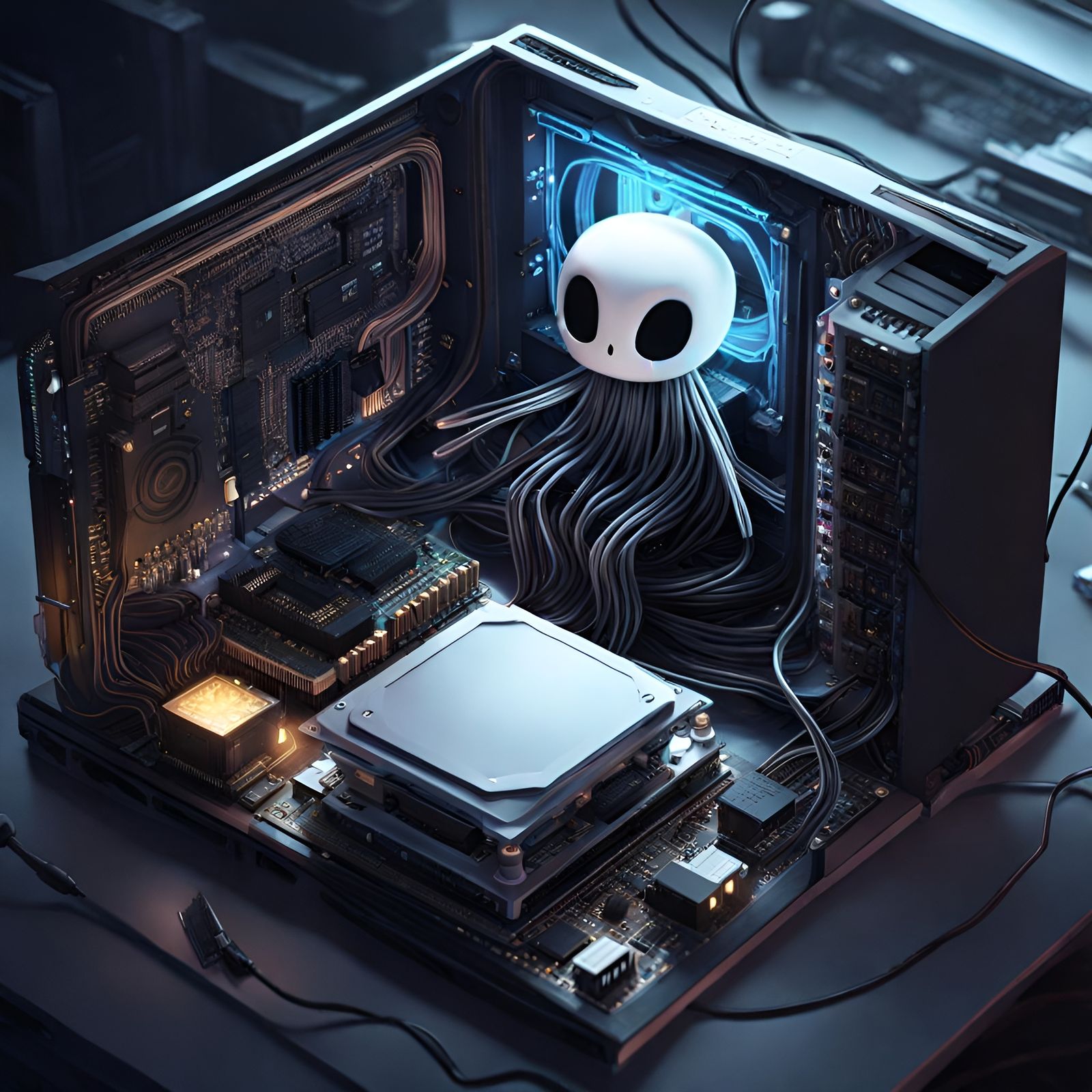 A tiny character, a computer - AI Generated Artwork - NightCafe Creator