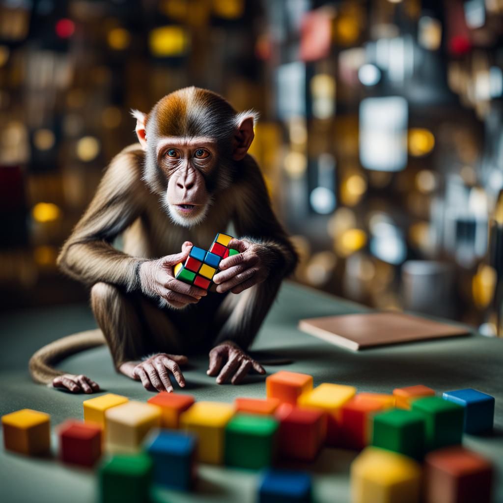 Monkey solving Rubik’s cube - AI Generated Artwork - NightCafe Creator