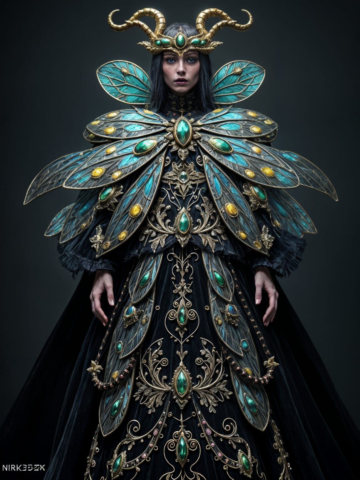 Fae couture - Ethereal Gothic Elf Gown in Iridescent Silk a...