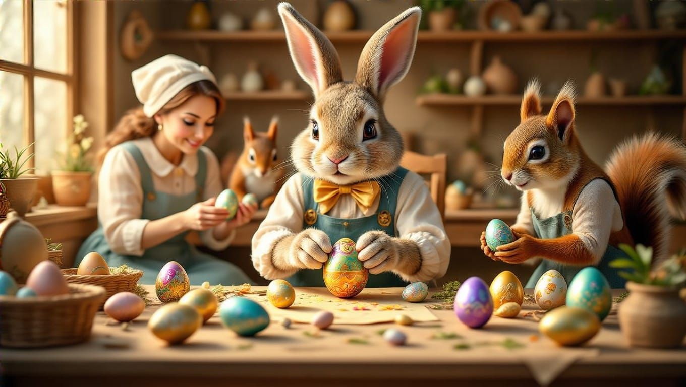 Easter Bunny Portrait: in his studio creating beautiful, jeweled eggs ...