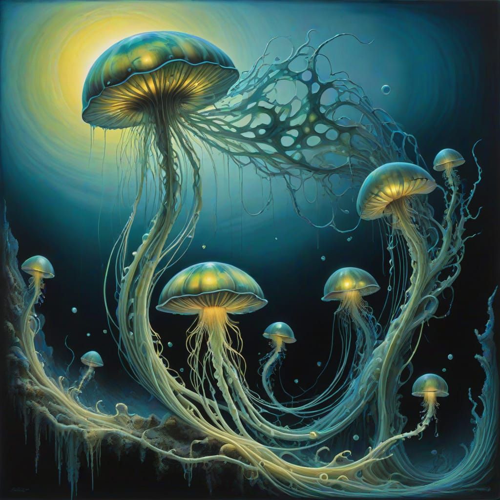 **Biomorphic Resonance:** A biomorphic abstract painting where a single ...