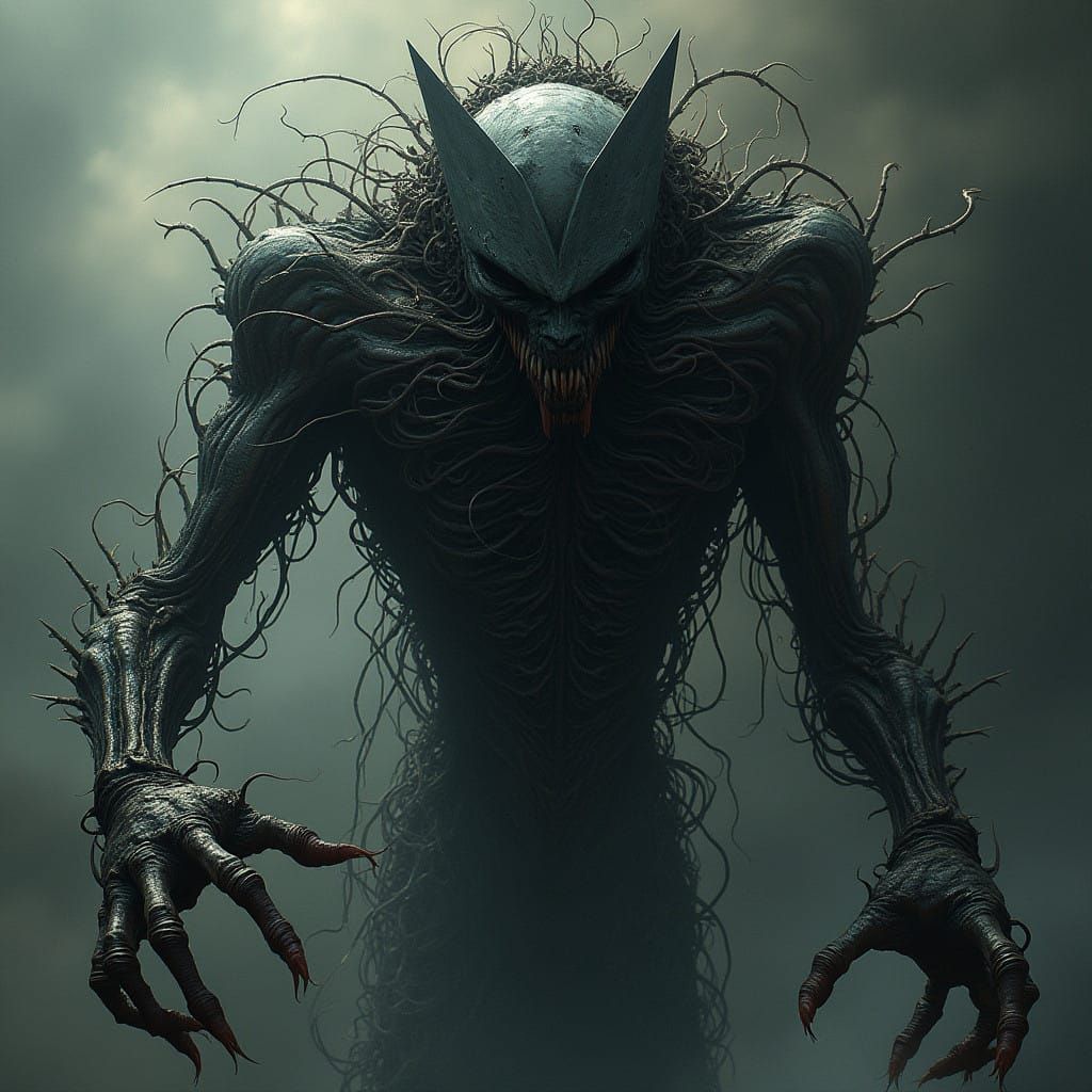 an evil creature, his head is actually a rectangle jagged knife, sharp ...