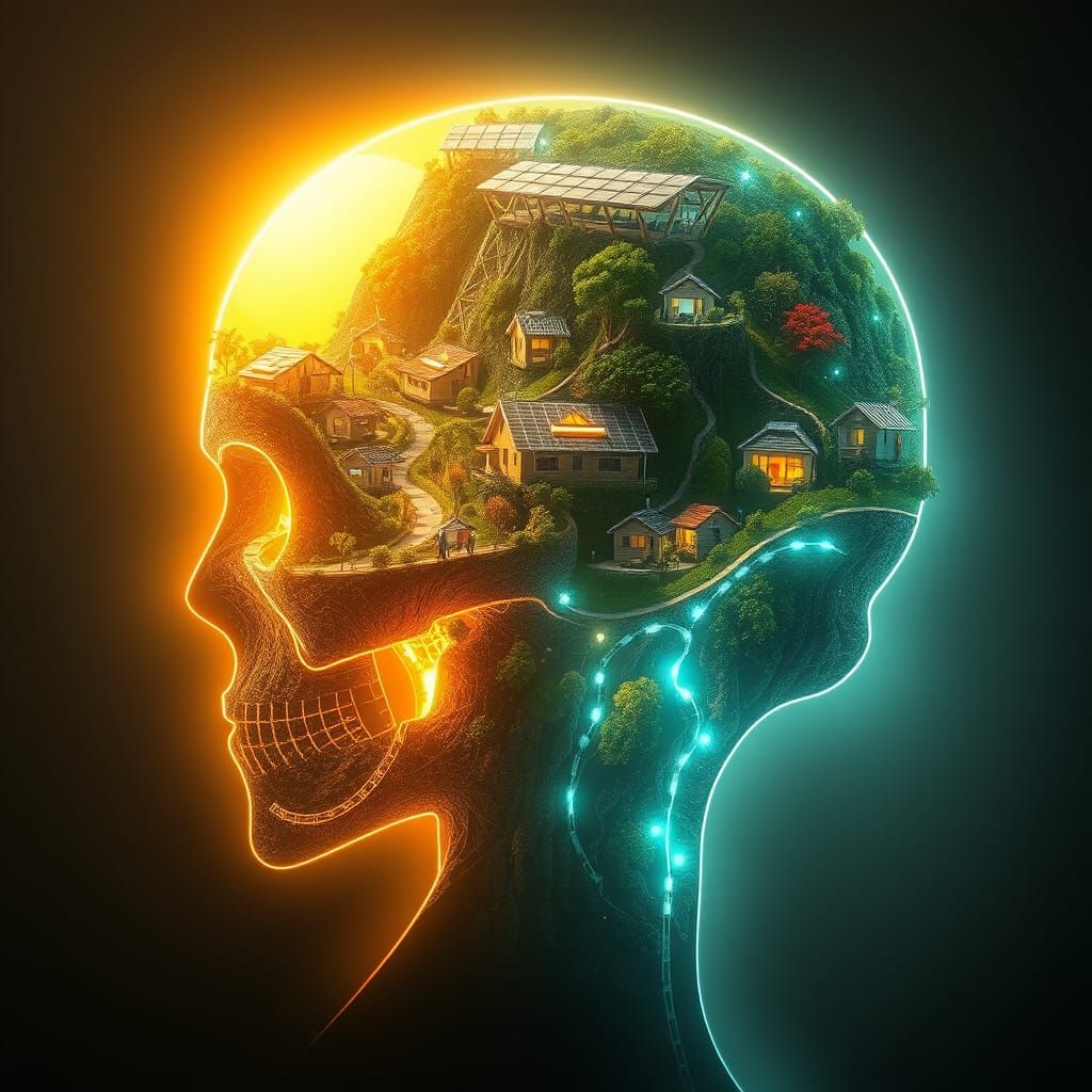 Solarpunk Settlement - Luminous Solar Village Within the Cr...