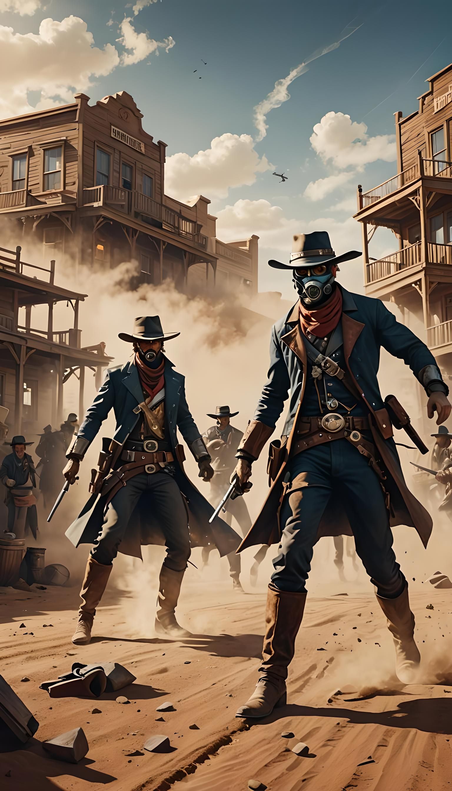wild west bandits duel, 8k resolution concept art, retrofuturism , wide ...