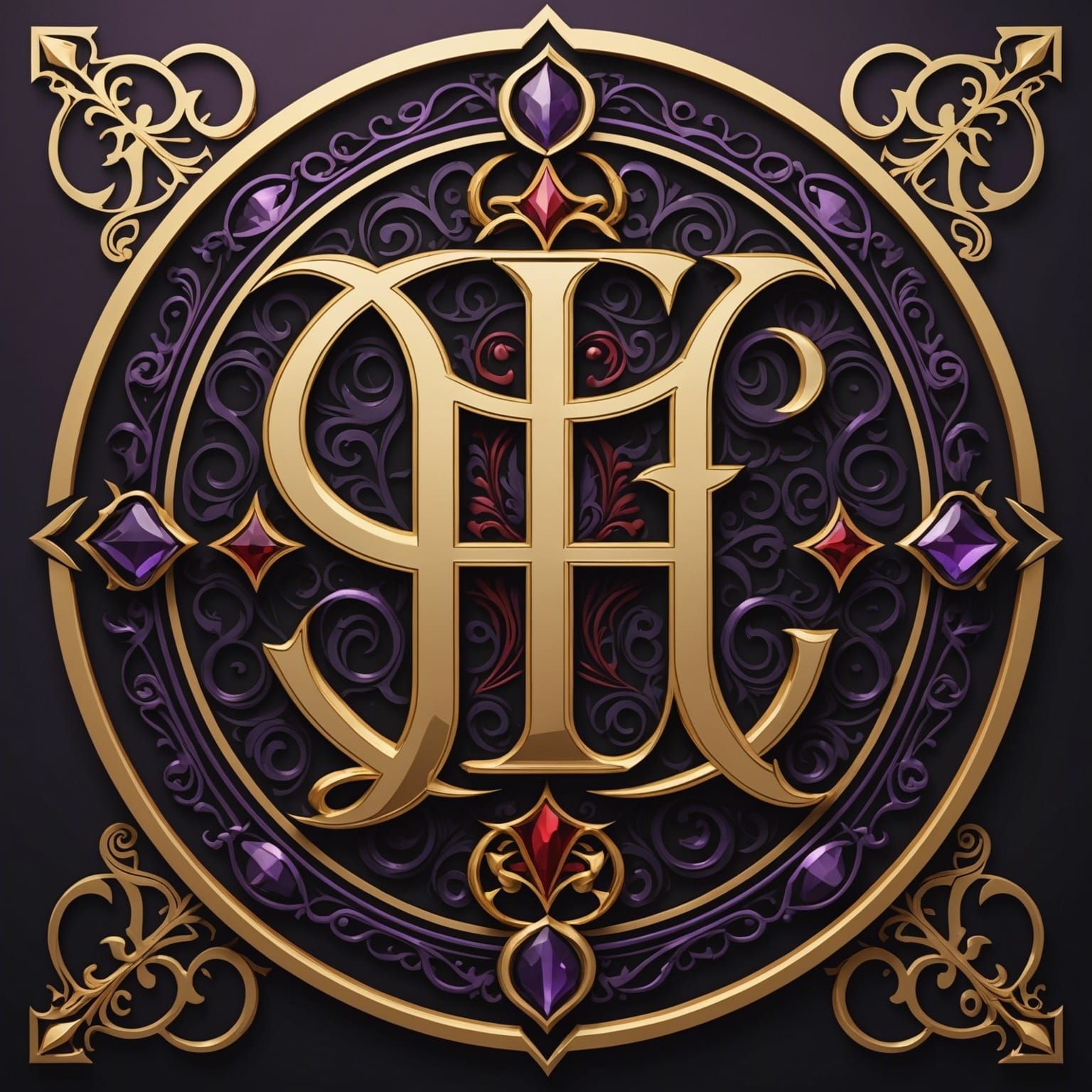 Monogram logo with metallic colors - black, deep red, golden and purple ...