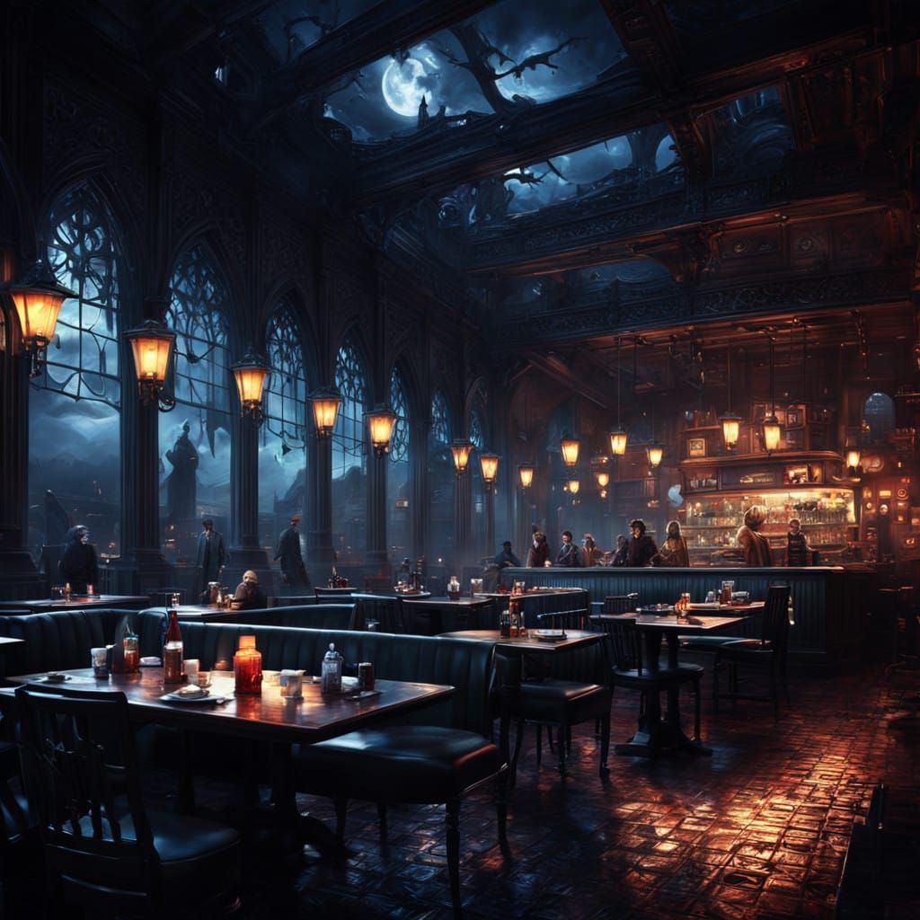 Vampires in an Epic Night Cafe Scene - AI Art