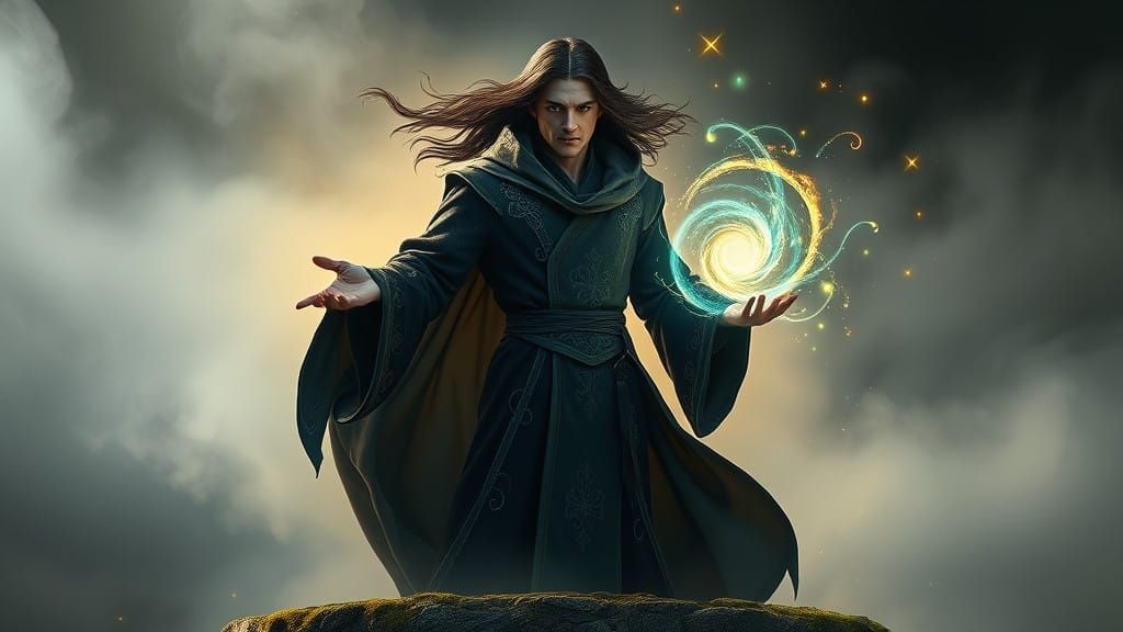 Elven Sorcerer Weaving an Arcane Spell