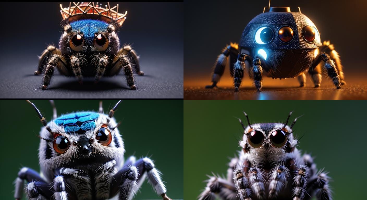 Strange little creature, a cute jumping spider,with a sombrero ...