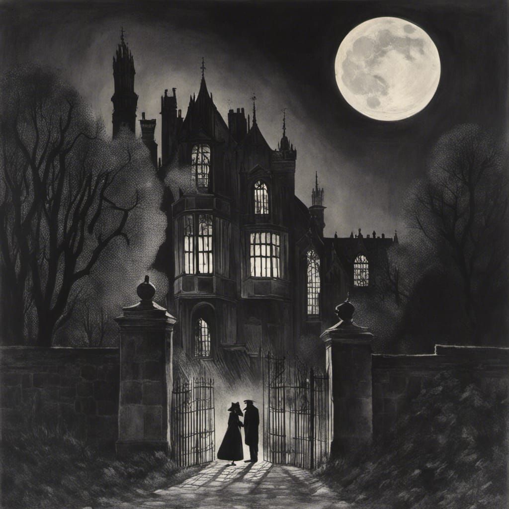 Inside an Intimidating gothic manor by a full moon by C. R. W. Nevinson ...
