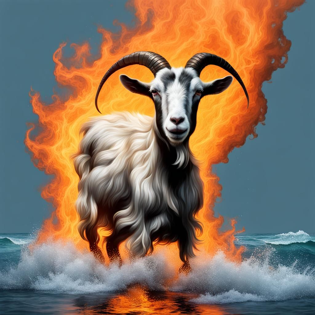 goat on fire in the ocean - AI Generated Artwork - NightCafe Creator