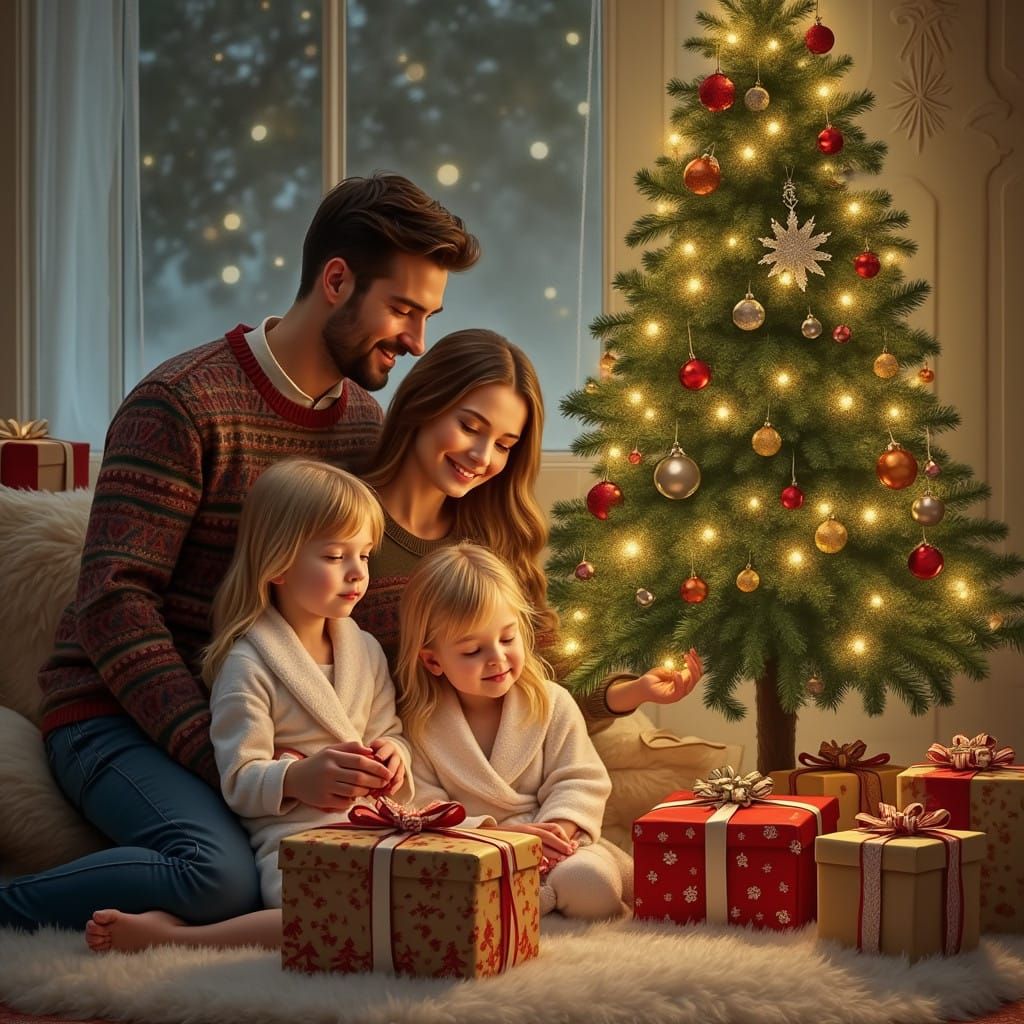 Warm Family Christmas Scene in Sentimental Realism... - AI Art