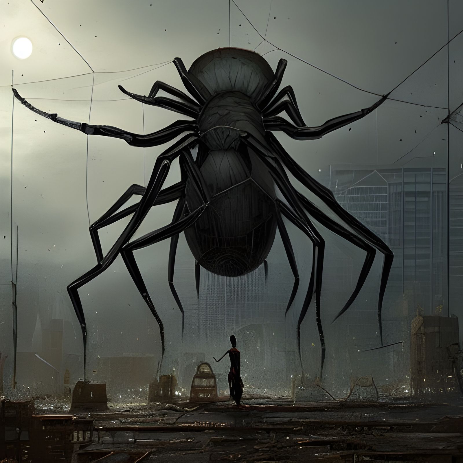 Giant spider in abandoned city - AI Generated Artwork - NightCafe Creator