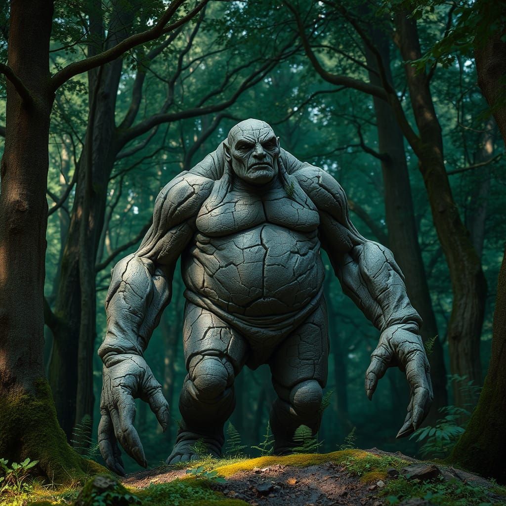Gothic Golem Emerges from Enchanted Forest - AI Art