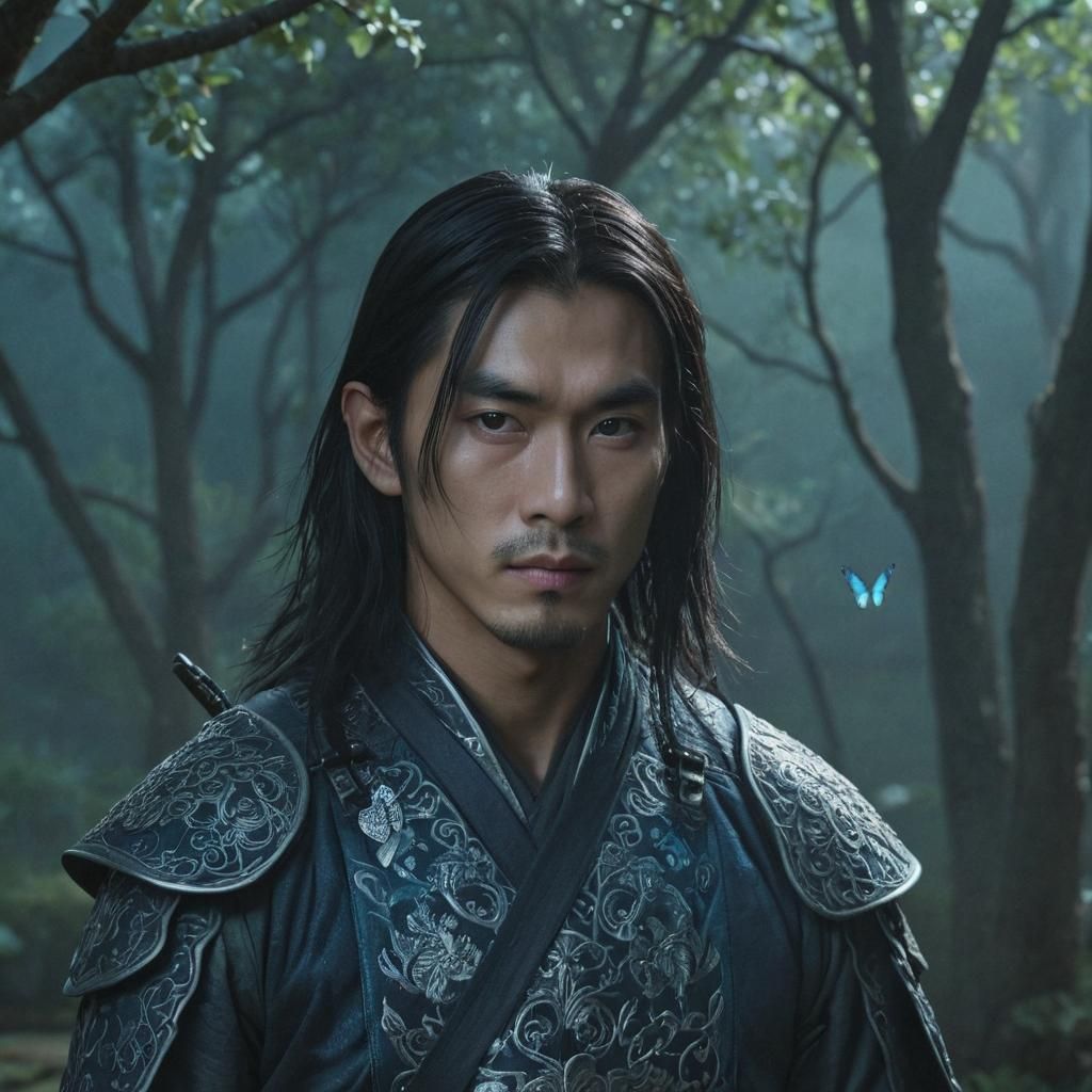 Ethereal Samurai Half Elf in Dimly Lit Japanese Ga... - AI Art