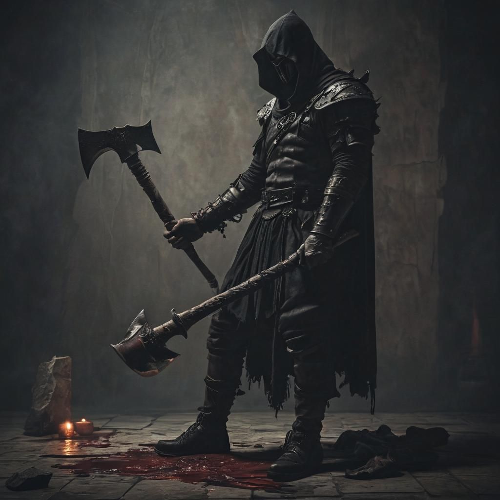 An executioner with a bloody ax. - Gothic Executioner in Dar...