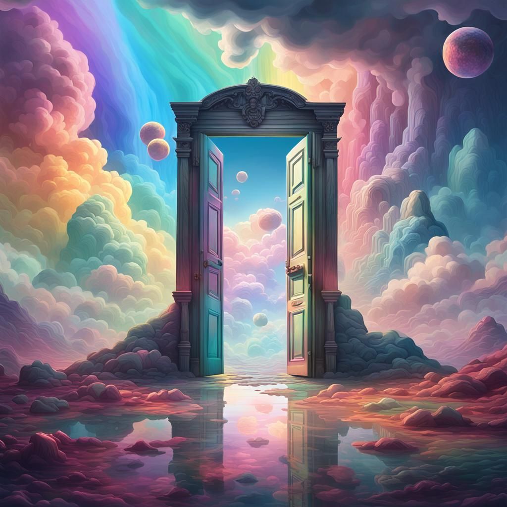 Liminal space. pastel rainbow color tones. Surreal landscape. Clouds ...