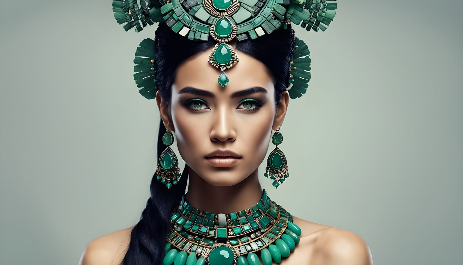 Aztec Queen III - Ancient Aztec Goddess in Jade Regalia