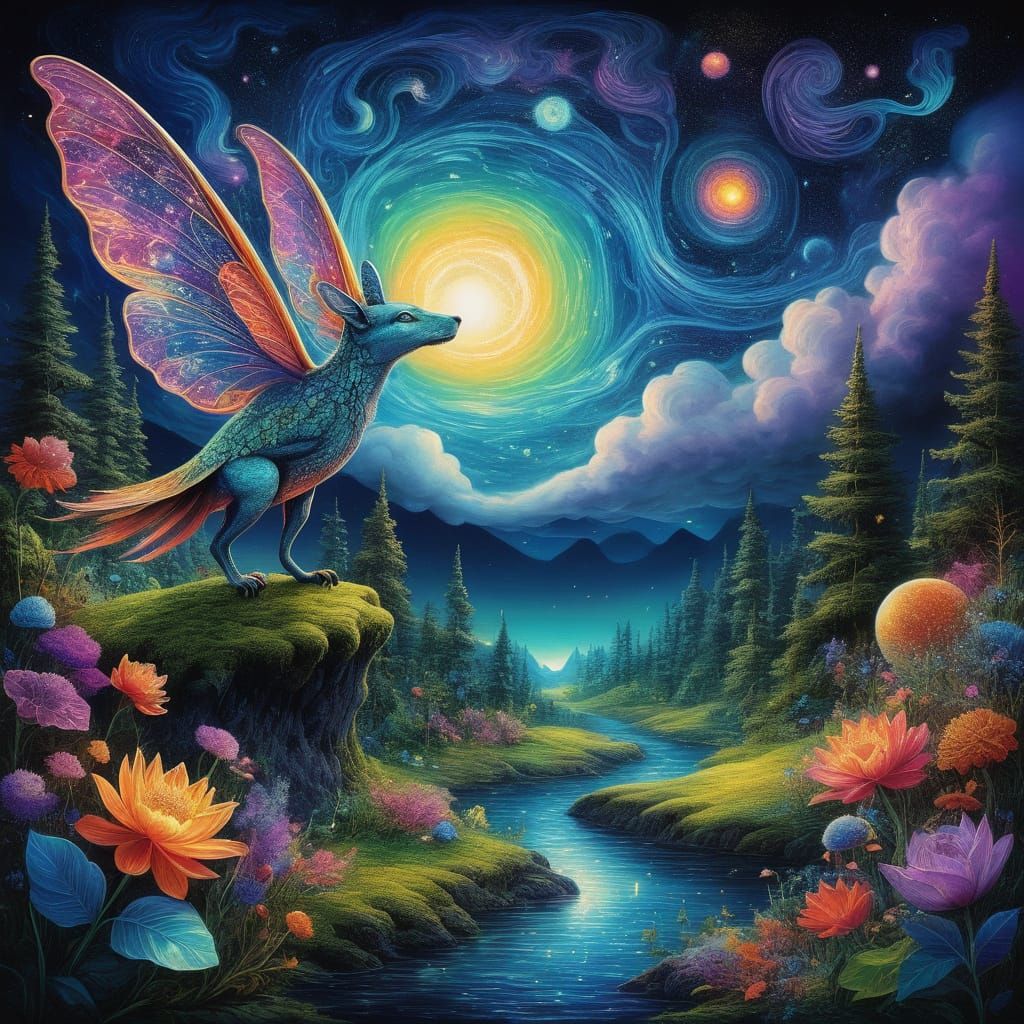 Fantasy Creature in Enchanted Astral Realm - AI Art