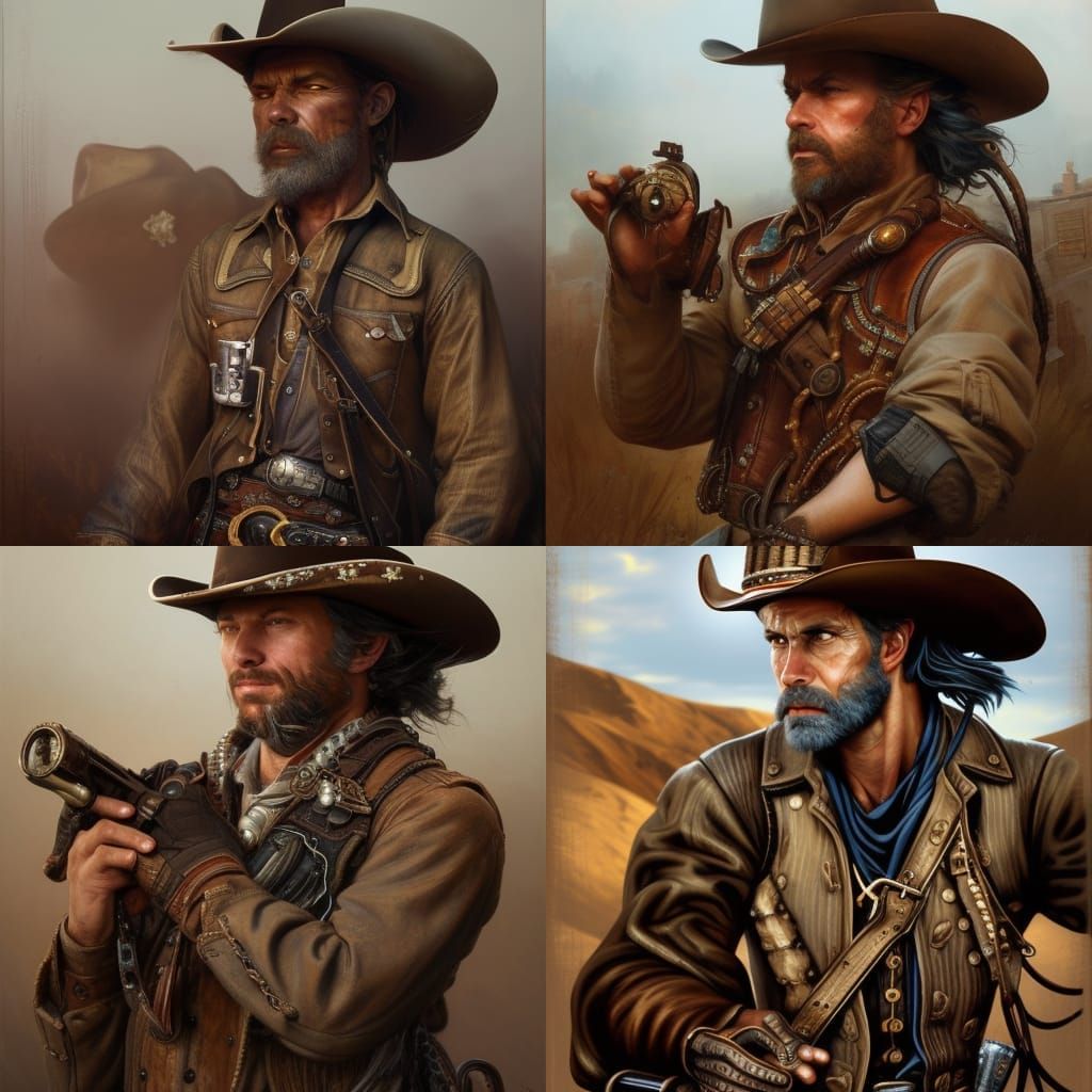 Hyper detailed Cowboys on horseback Steampunk Wild West sheriff ...