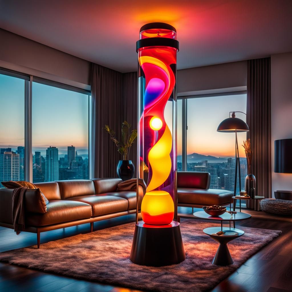 a beautiful giant lava lamp with fluorescend glowing colourful liquid ...