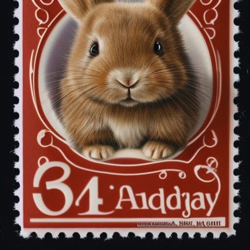 Cute cuddly bunny's face on a postage stamp - AI Generated Artwork ...