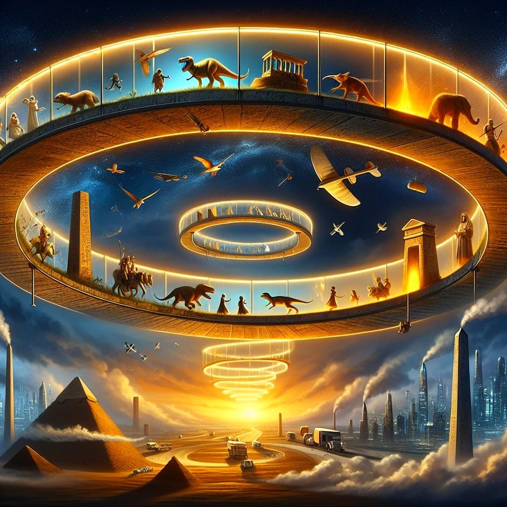 A glowing, spiral-shaped bridge floating in mid-air, representing a ...