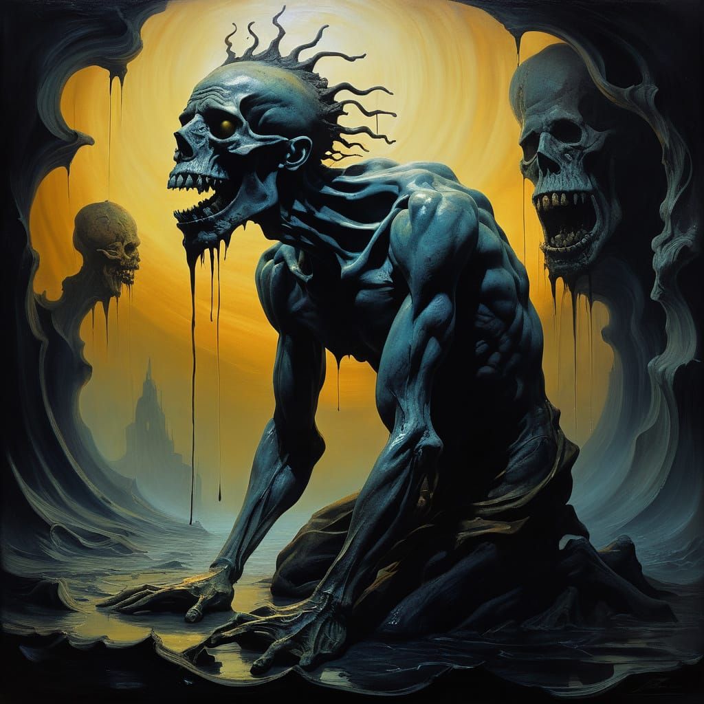 Grotesque Self-Consumption in a Dark, Eerie Surrea... - AI Art