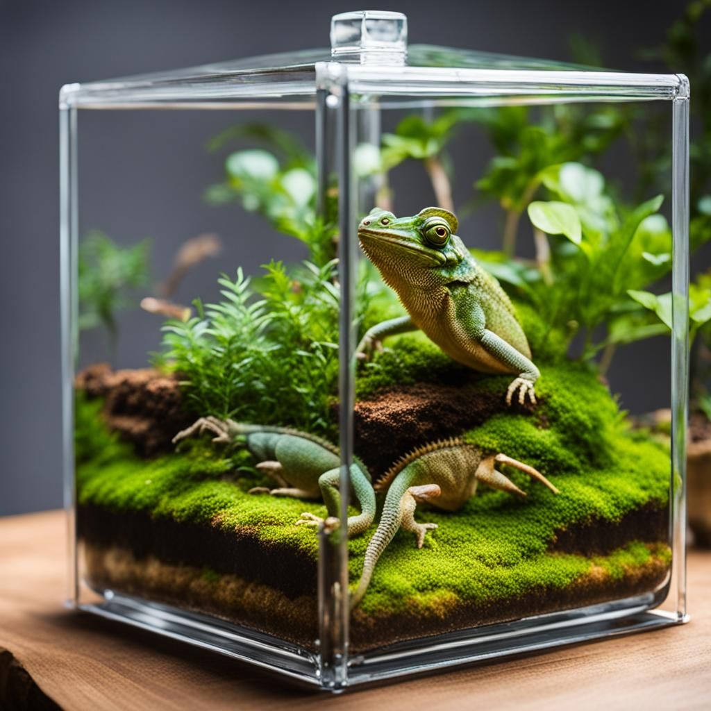 (square_glass_terrarium_with_lid_with_chameleons_turtles)(cinematic ...