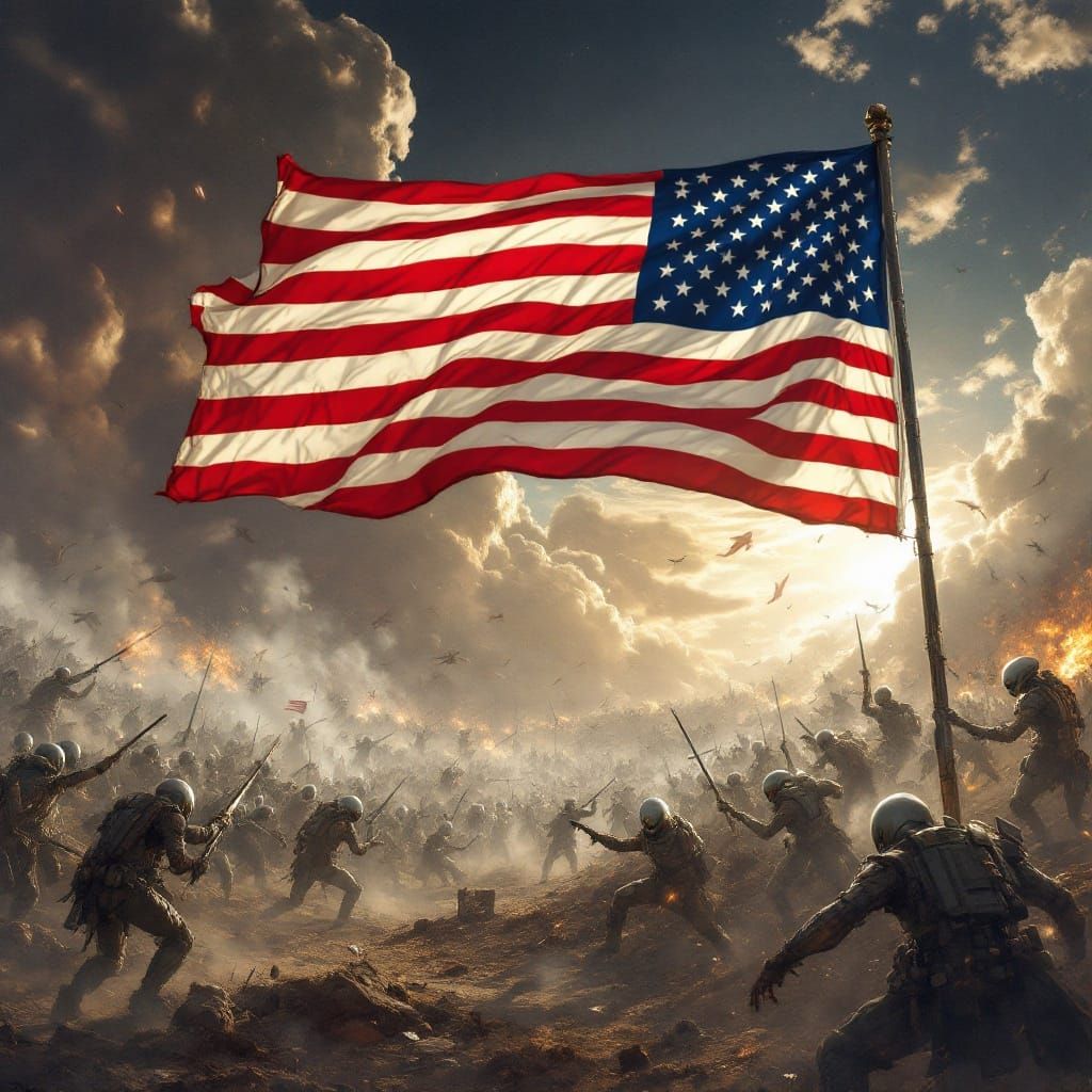 American Flag in Cyberpunk Metaverse Battle - AI Art