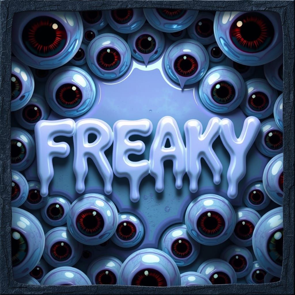 Dozens of Giant spooky horror eyeballs surrounding text that says ...