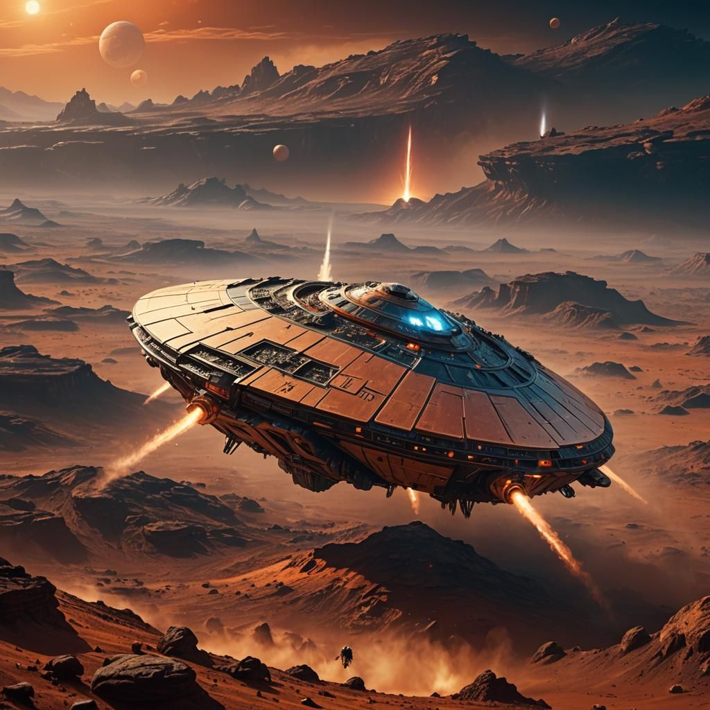 Alien ship hovering over Mars - AI Generated Artwork - NightCafe Creator