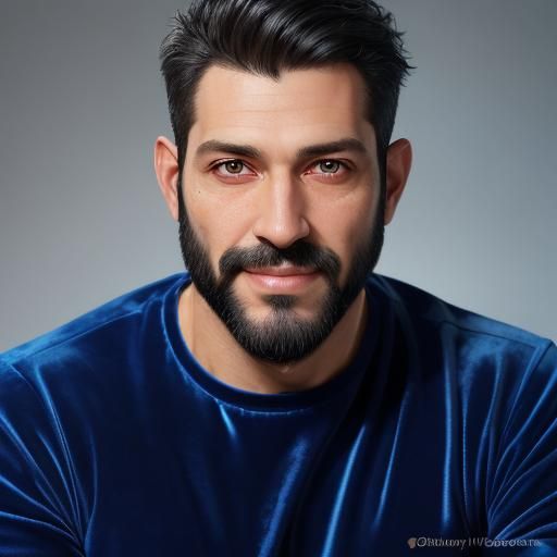 Hâshim ·· a handsome Arab with black hair and beard, wearing a blue ...