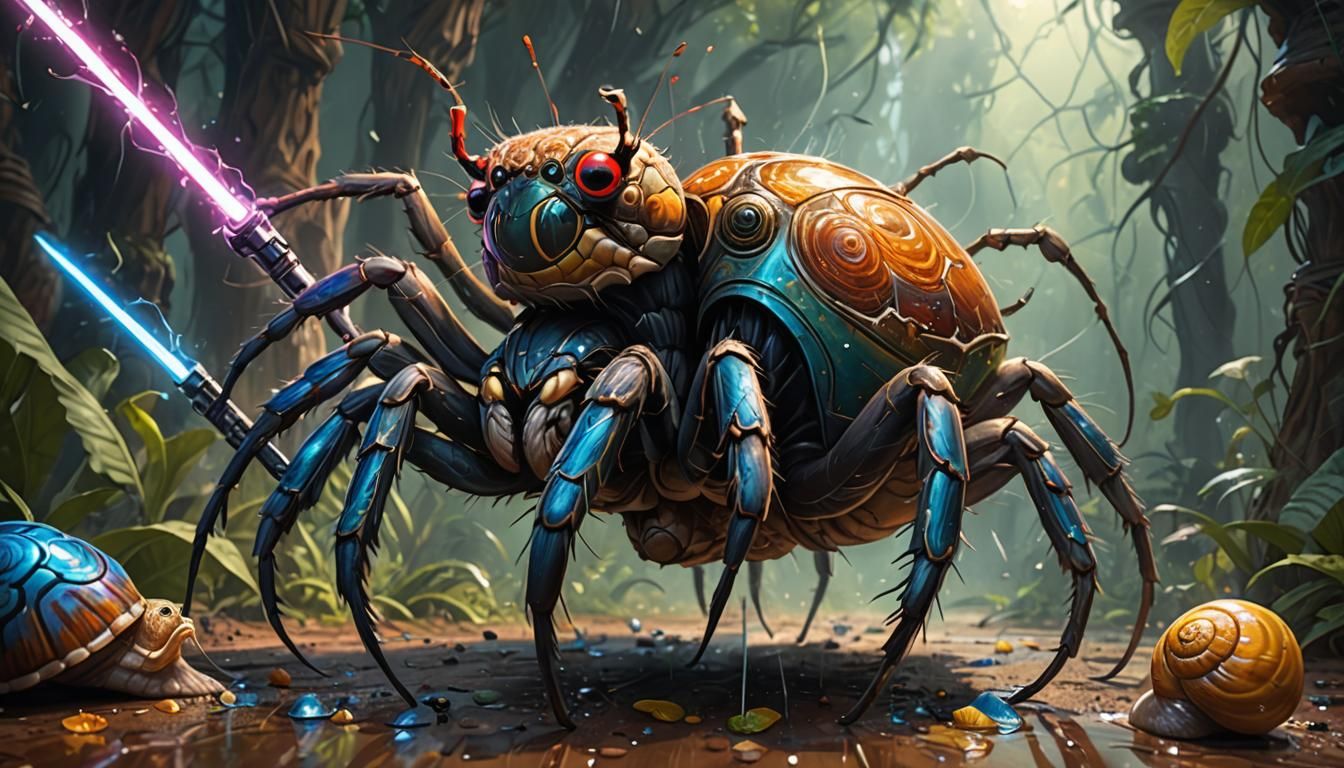a giant spider snail with two lightsabres - AI Generated Artwork ...