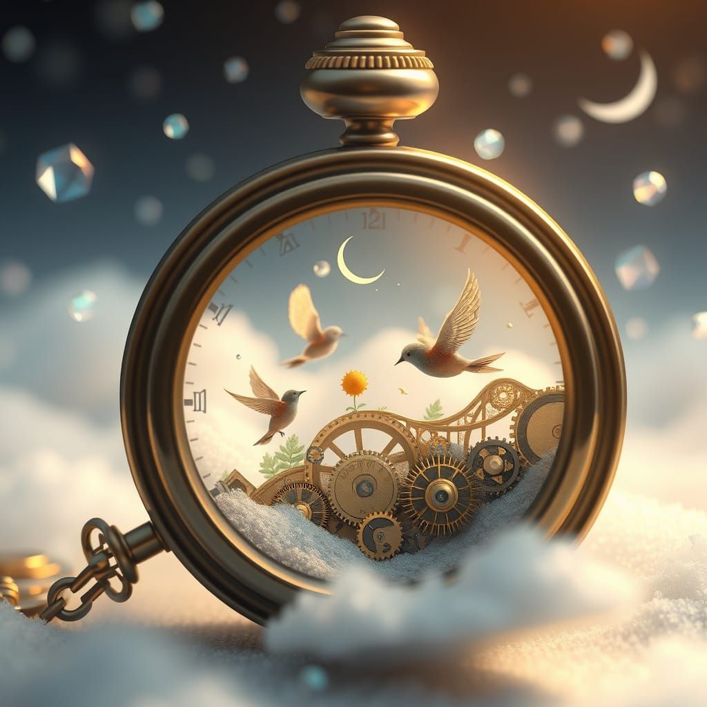 Clockwork Birds Soar Amidst Golden Gears in a Vint... - AI Art