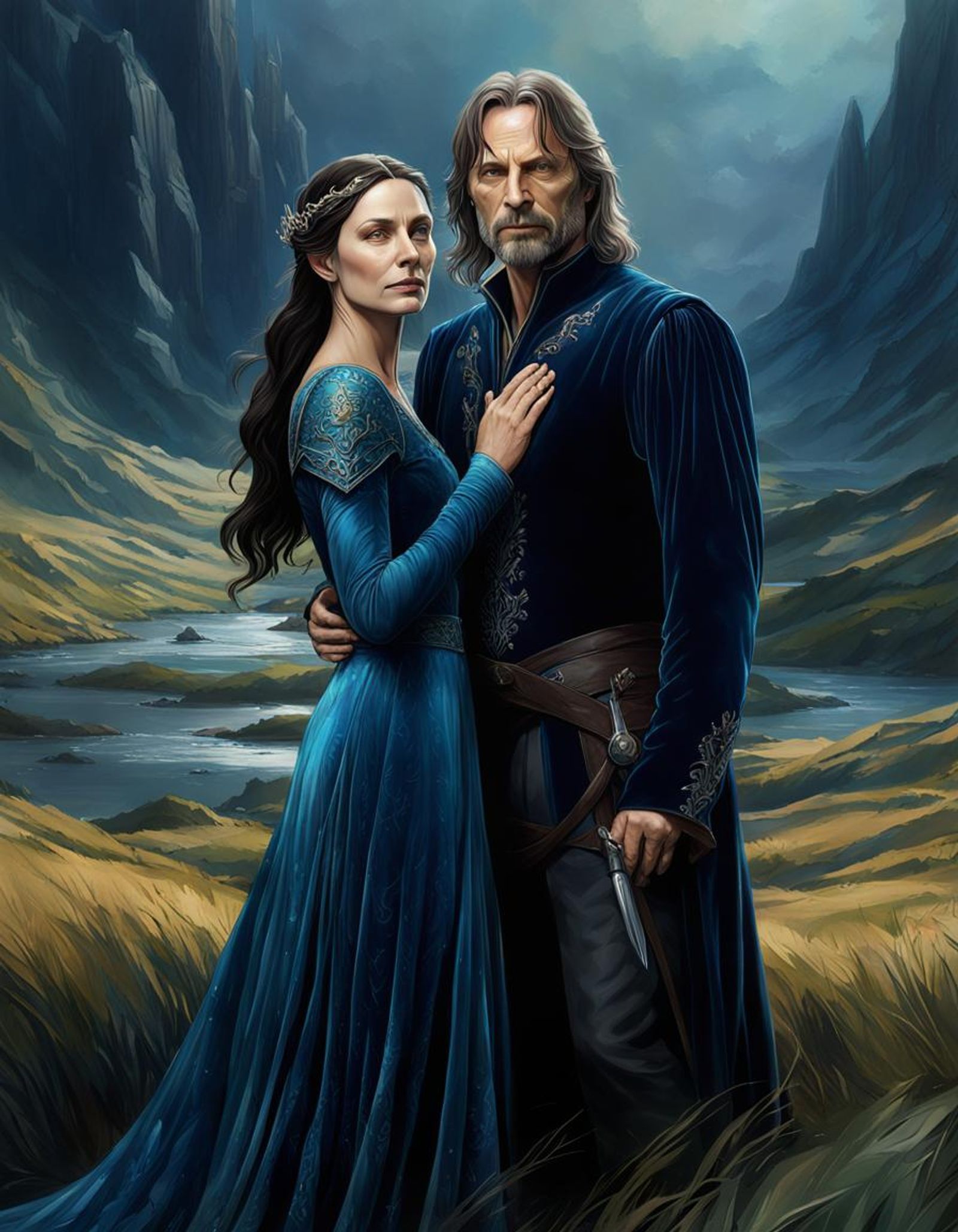 Aagorn and Arwen in blue velvet dress - AI Generated Artwork ...