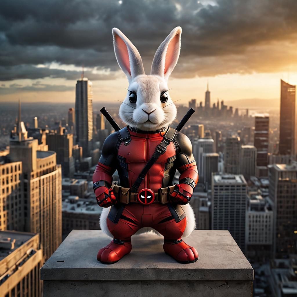 Bunny dressed up as Deadpool - Adorable Super Bunny in Hyper...
