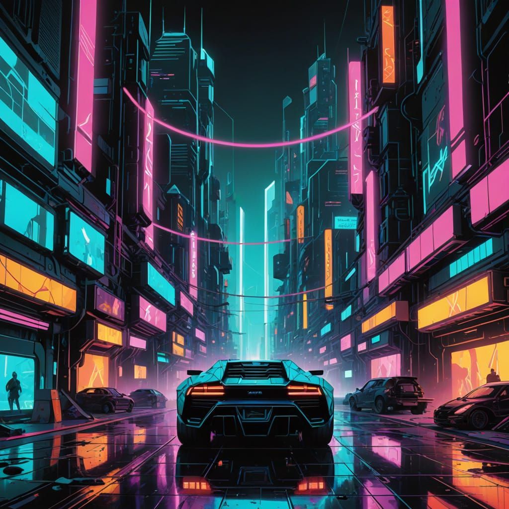 Glowing Playstation Icons in Neon Futuristic Citys... - AI Art