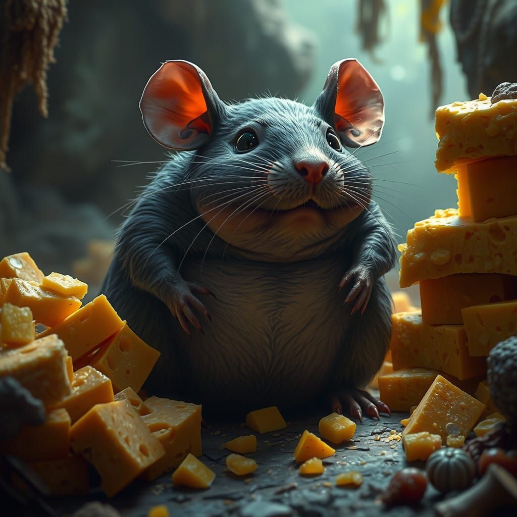 Fantastical Rat Amidst a Treasure Trove of Cheese - AI Art