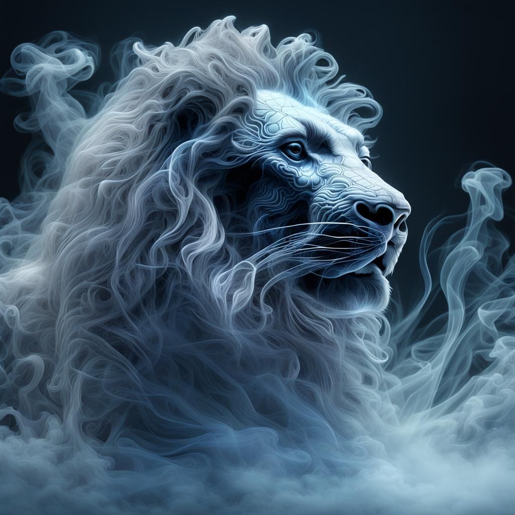 Holographic smoke Lion - AI Generated Artwork - NightCafe Creator