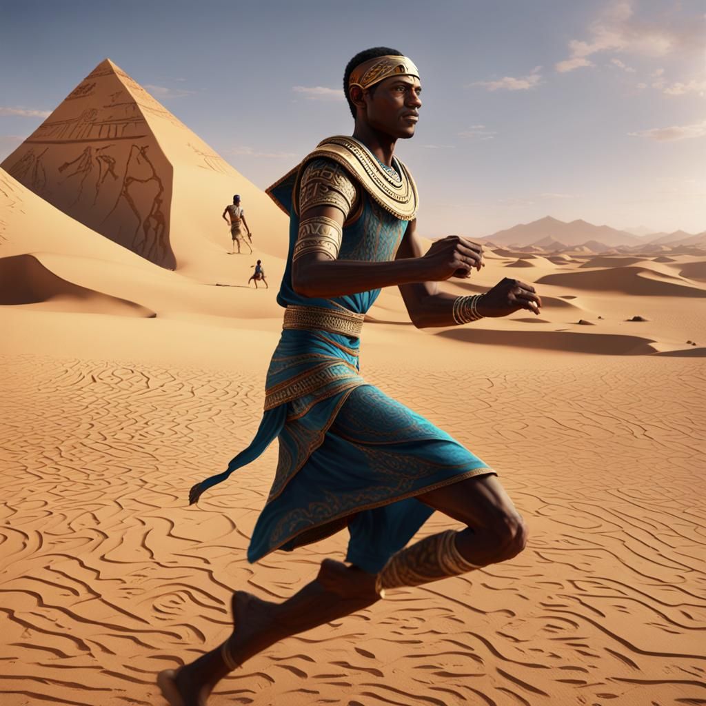 Egyptian Hyper Skin Runner Amidst African Desert L... - AI Art