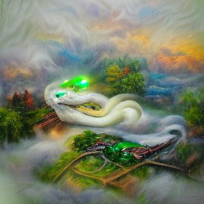 white snake with emerlad green eyes ethereal fantasy hyperdetailed mist ...
