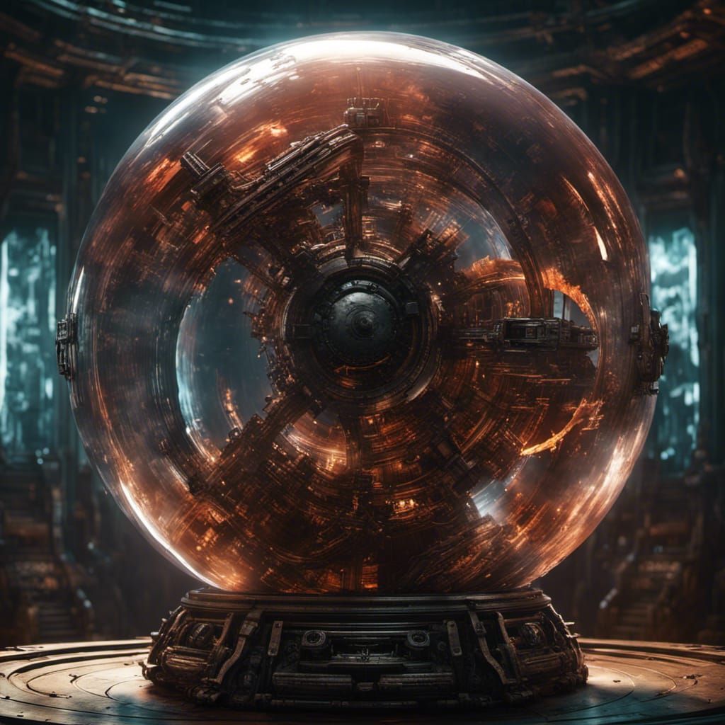Mechanical planetary glass sphere, doom cinematic, dark, stunning ...