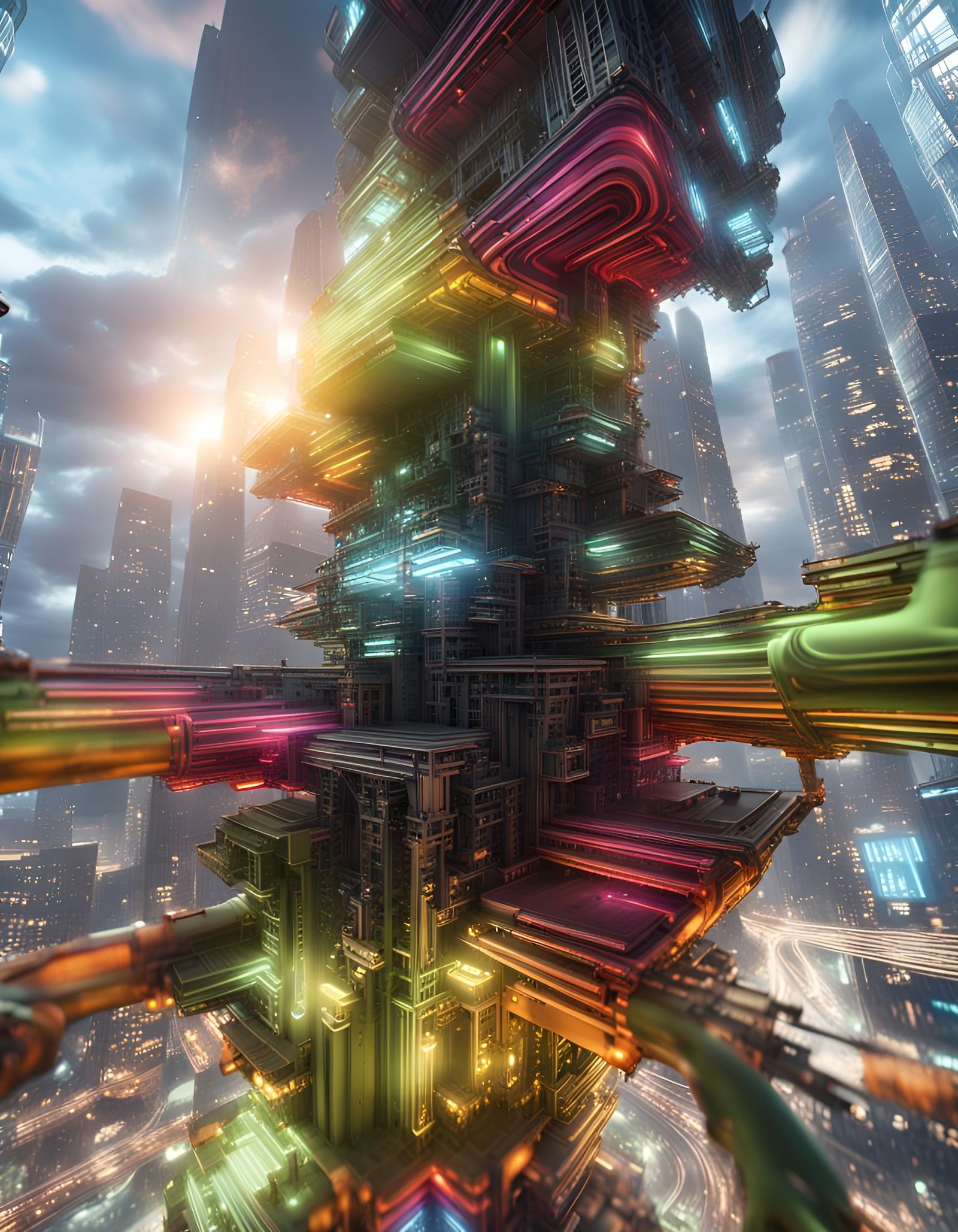 Techno alien skyscraper - AI Generated Artwork - NightCafe Creator